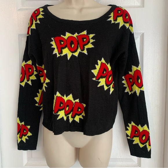 Xhilaration | Sweaters | Comic Pop Cartoon Black Sweater | Poshmark